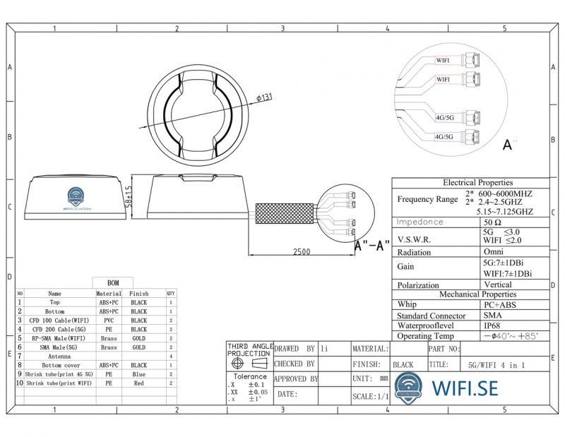 5G takantenn platt för fast montering på husbil/husvagn (2G/3G/4G/5G)